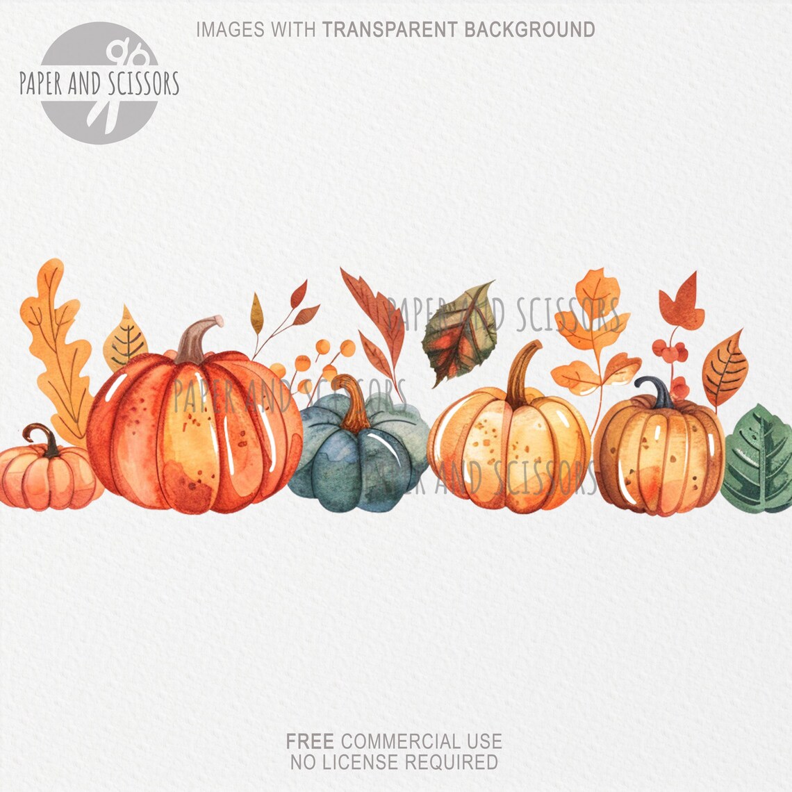 10 Autumn Leaves & Pumpkins Border Cliparts, Fall Decor, Watercolor ...