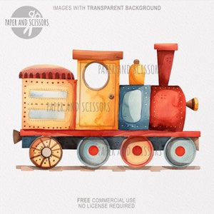 10 Train Cliparts, Watercolor PNG, Cute Train, Locomotive, Railway ...