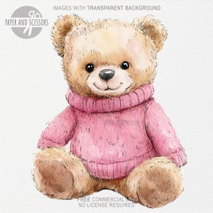 10 Teddy Bears in Sweaters Watercolor Clipart, Cute Winter Teddy Bear ...