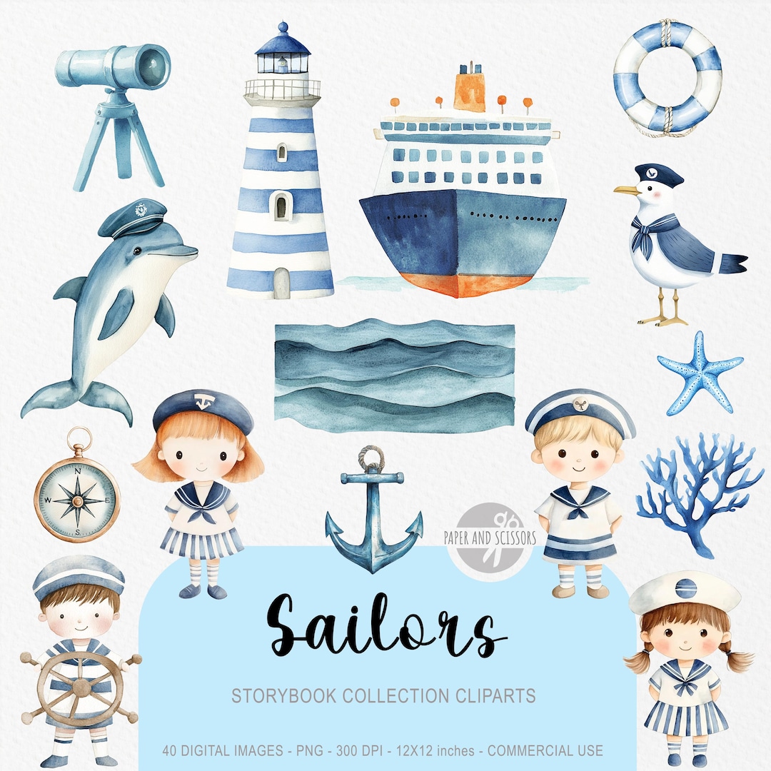 40 Little Sailor Cliparts, Island PNG, Marine Nautical, Watercolor Boat ...