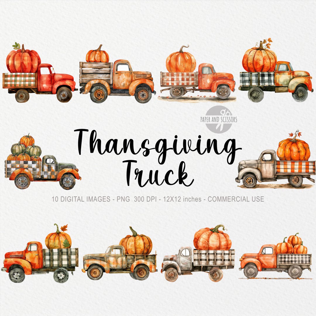 10 Thanskgiving Truck Cliparts, Halloween, Fall Design PNG, Cosy Fall ...