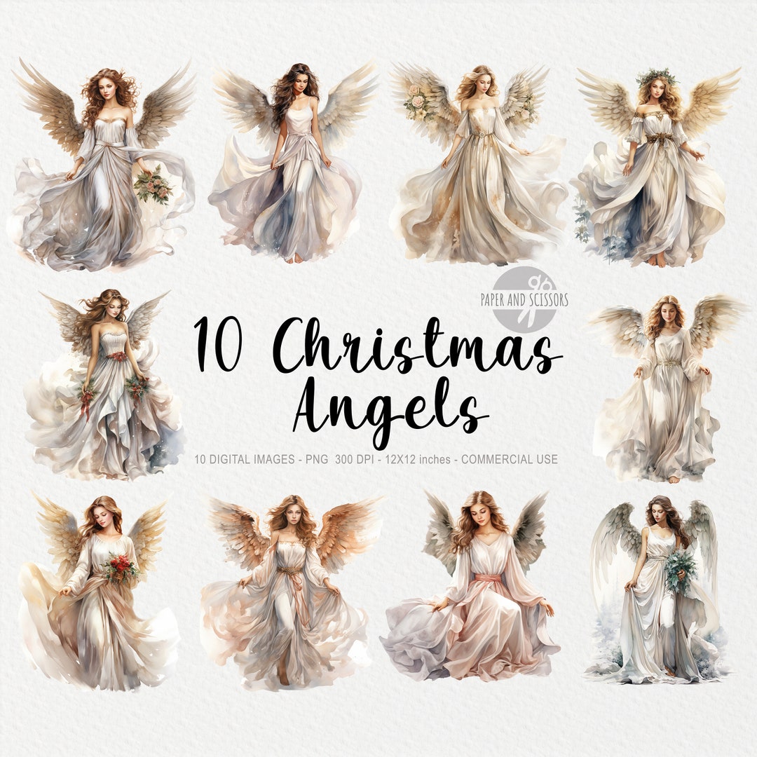 10 Christmas Angels Clipart, Angel PNG, Watercolor Angel Illustration ...