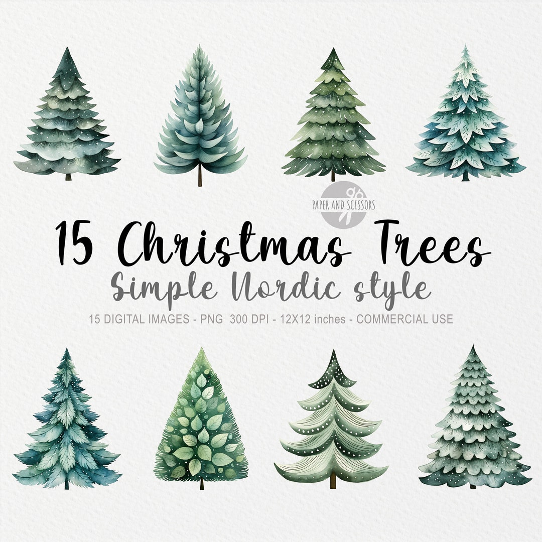15 Christmas Tree Clipart, Christmas Tree PNG, Watercolor Pine Tree ...
