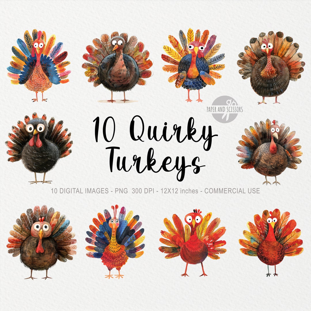 10 Quirky Turkey Cliparts, Thanksgiving PNG, Cosy Fall Decor ...
