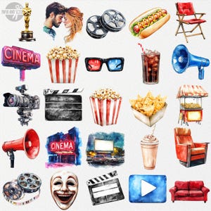 Cinema Clipart, Watercolor Movie PNG, Film Festival Clipart, Digital ...