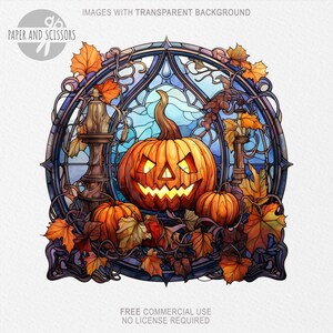 10 Halloween Stained Glass Cliparts, Watercolor Halloween Stained Glass ...