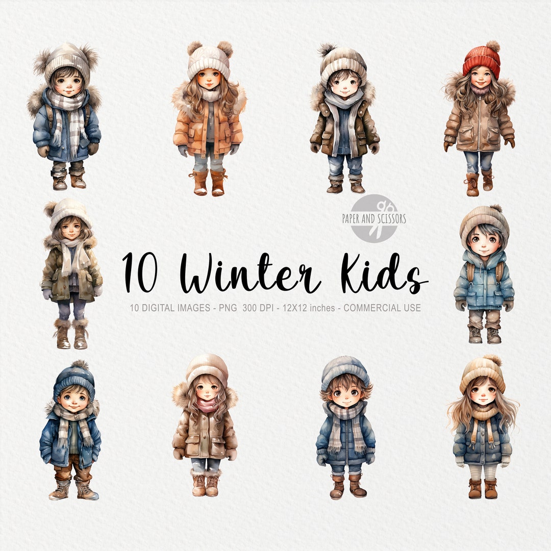 10 Winter Kids Clipart, Kids PNG, Watercolor Kids Illustration ...