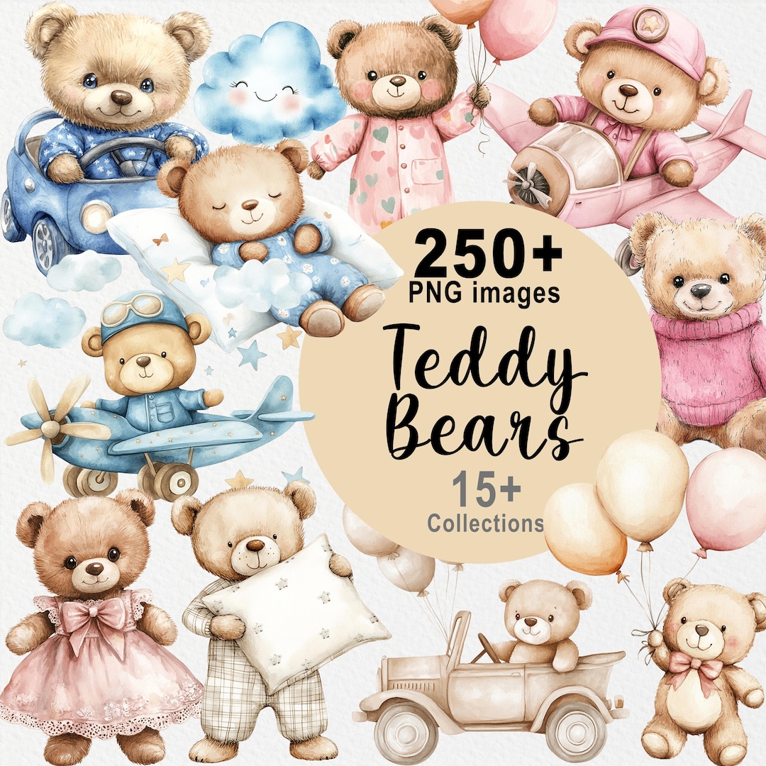 250+ Cute Teddy Bear Bundle, Instant Download, Baby Shower Wall Art ...