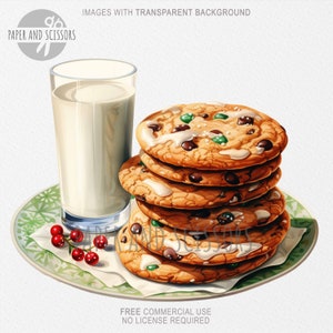 10 Santa's Cookies & Milk Clipart, Watercolor Santa's Cookies and Milk ...