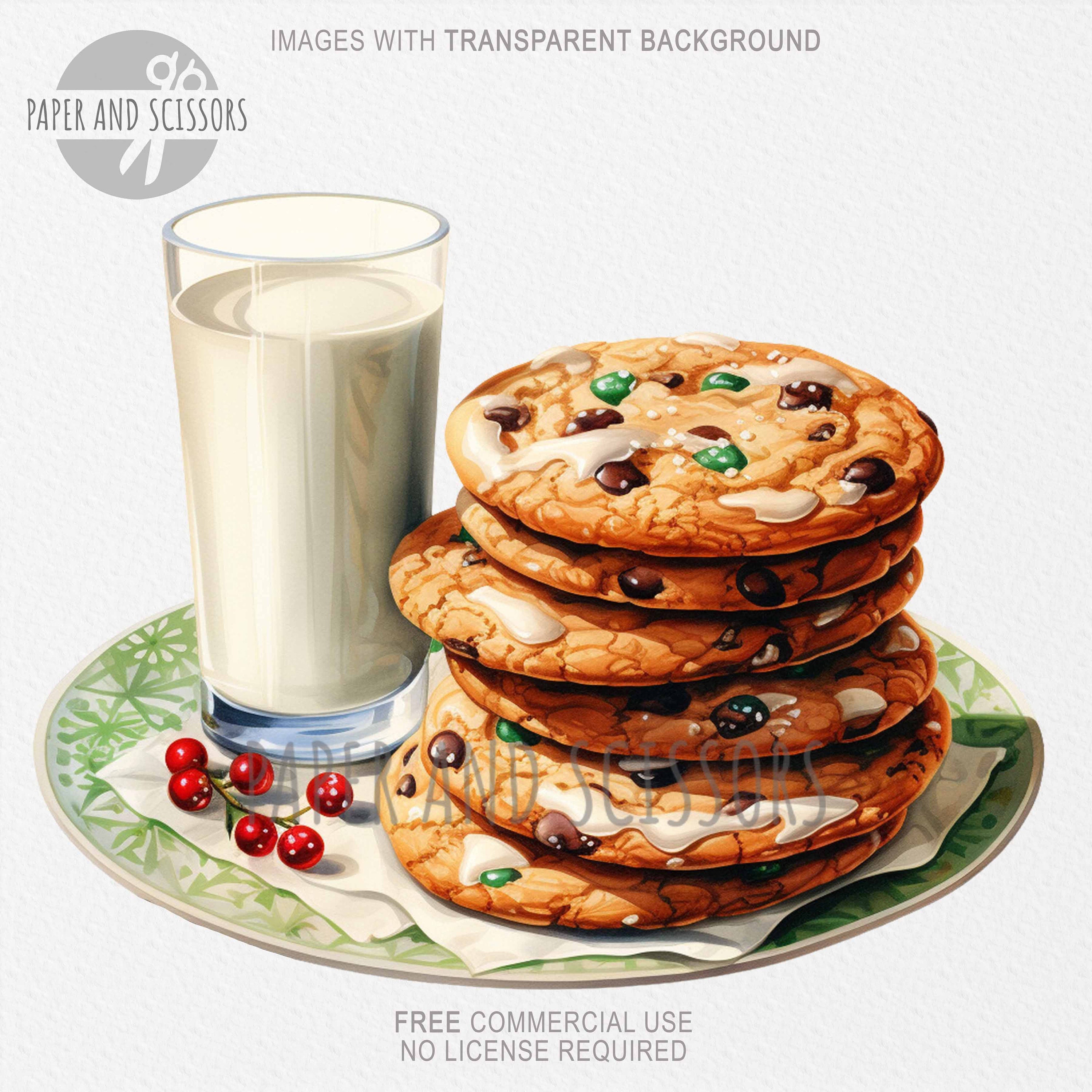 10 Santa's Cookies & Milk Clipart, Watercolor Santa's Cookies and Milk ...