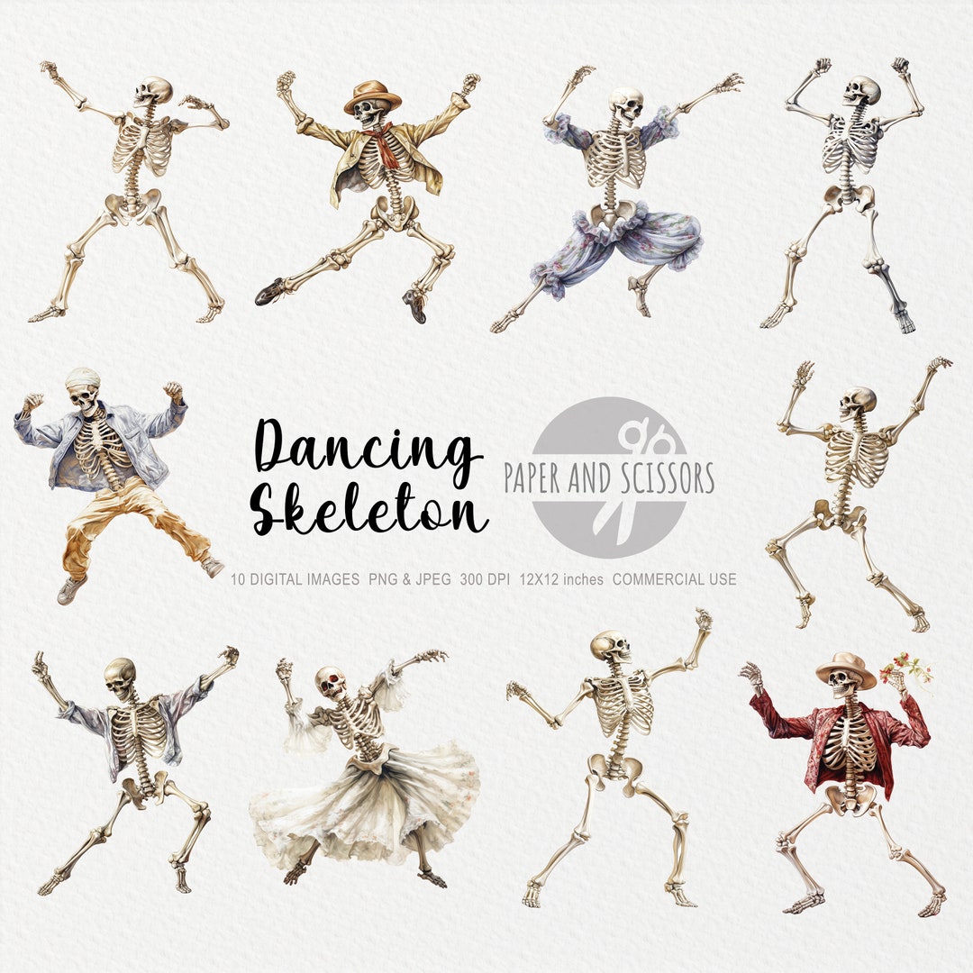 Halloween Dancing Skeleton Clipart, Dancing Skeleton PNG, Watercolor ...
