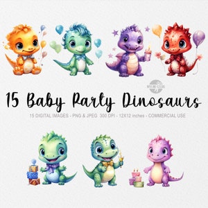 15 Baby Party Dinosaur Watercolor Clipart, Party Dinosaur PNG, Party ...