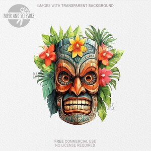 10 Tiki Mask Cliparts, Watercolor Tiki, Hawaii PNG, Tribal Clipart ...