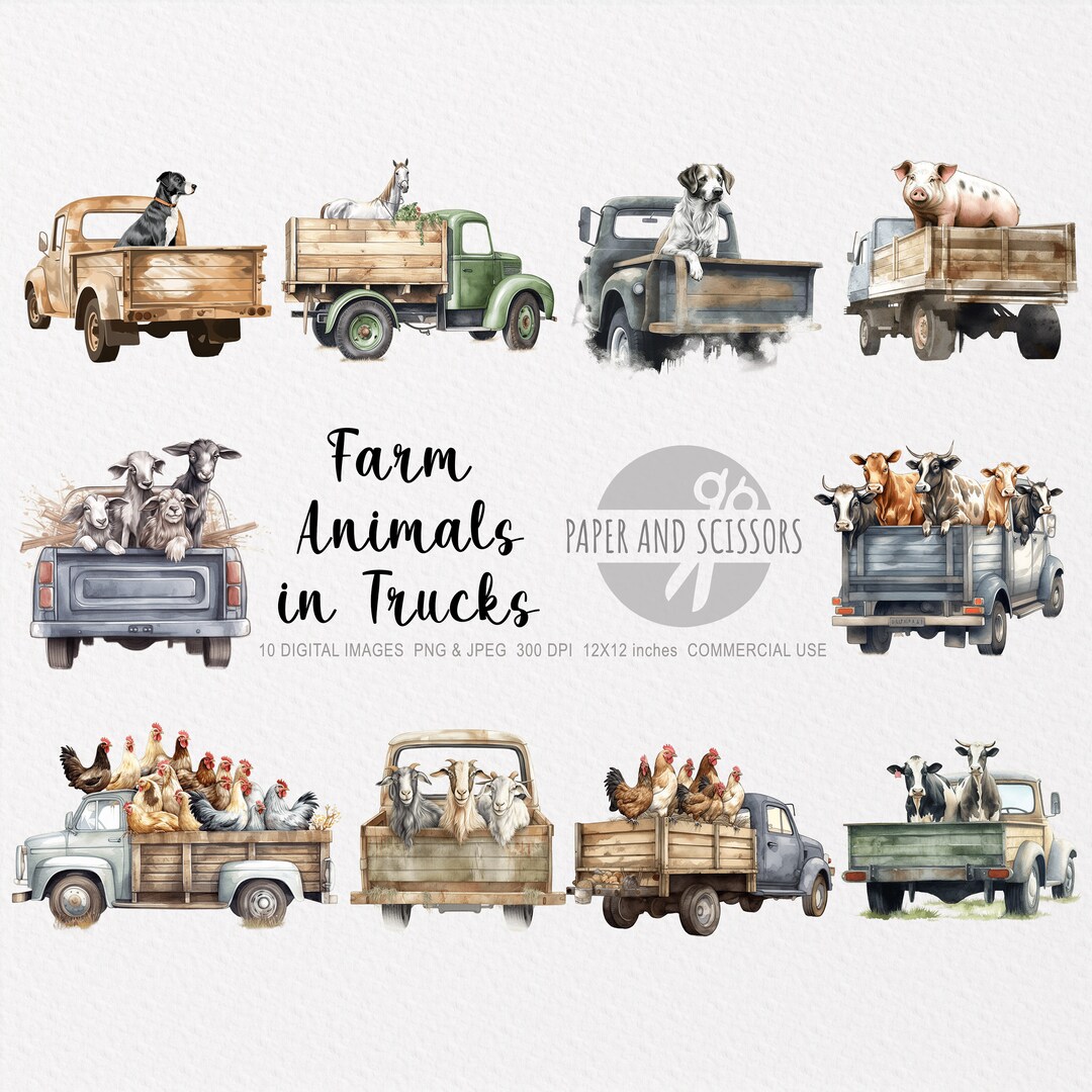 Farm Animals in Trucks Clipart, Old Farm Truck PNG, Rustic Truck ...