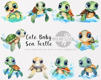 Cute Baby Sea Turtle Clipart, Cartoon Baby Sea Turtle PNG, Animated Baby Turtle Illustration ...