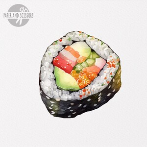35 Sushi Pieces Clipart, Sushi PNG Illustration, Watercolor Japanese ...