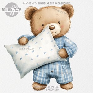 30 Baby Blue Sleepy Teddy Bear Watercolor Clipart, Teddy Bear PNG, Blue ...