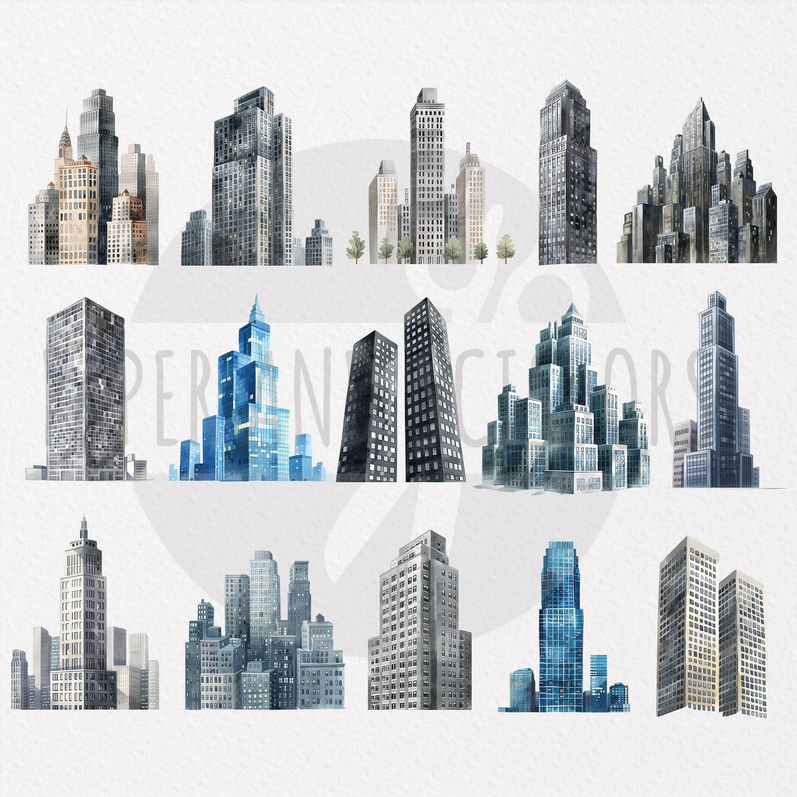 15 Skyscraper Clipart, Building PNG, City Skyline Illustration ...