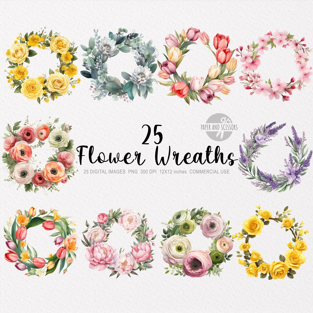 25 Flower Wreath Clipart, Flower Wreath PNG, Wreath Illustration ...