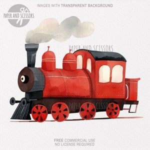 10 Train Cliparts, Watercolor PNG, Cute Train, Locomotive, Railway ...