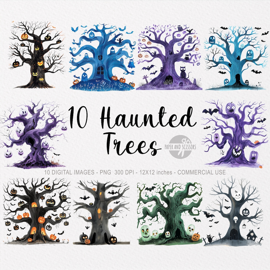 10 Haunted Tree Clipart, Halloween PNG, Spooky Decor, Haunted Forest ...