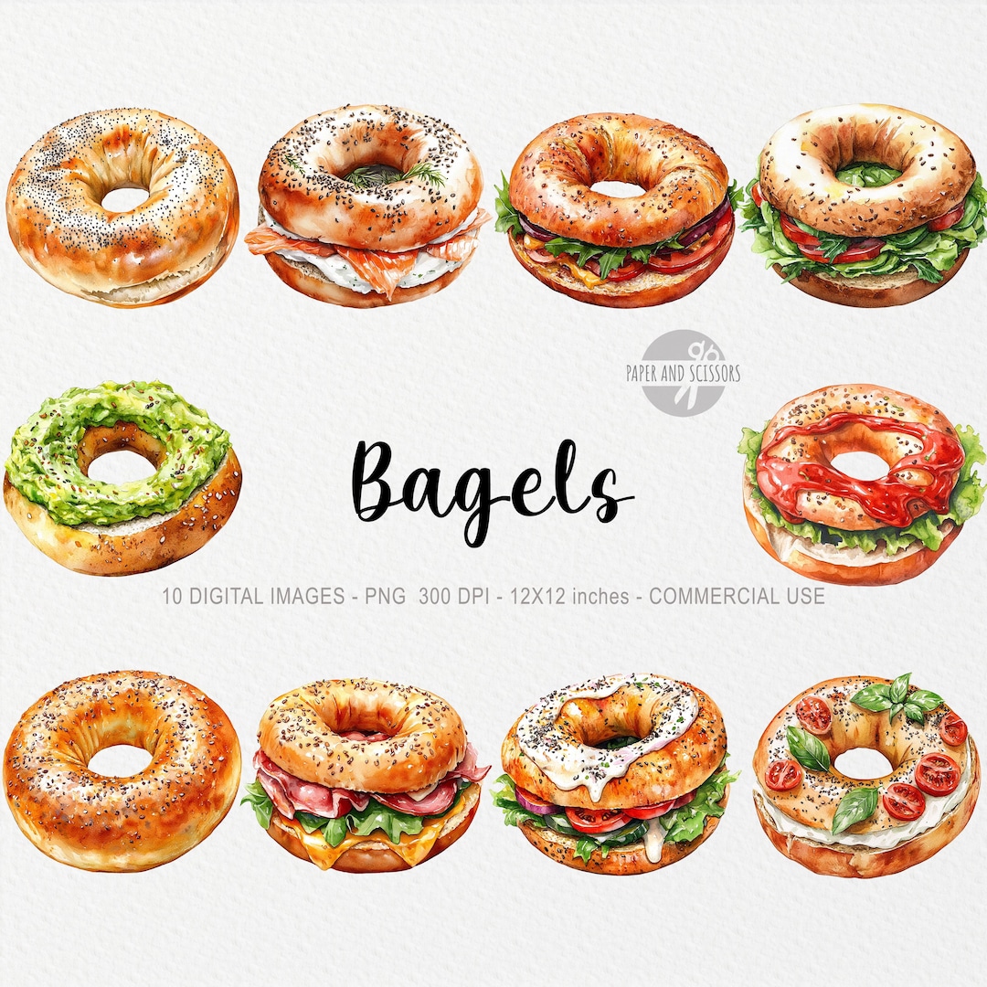 10 Bagel Cliparts, Bagel PNG, Food Printable, Menu Card, Recipe Book ...