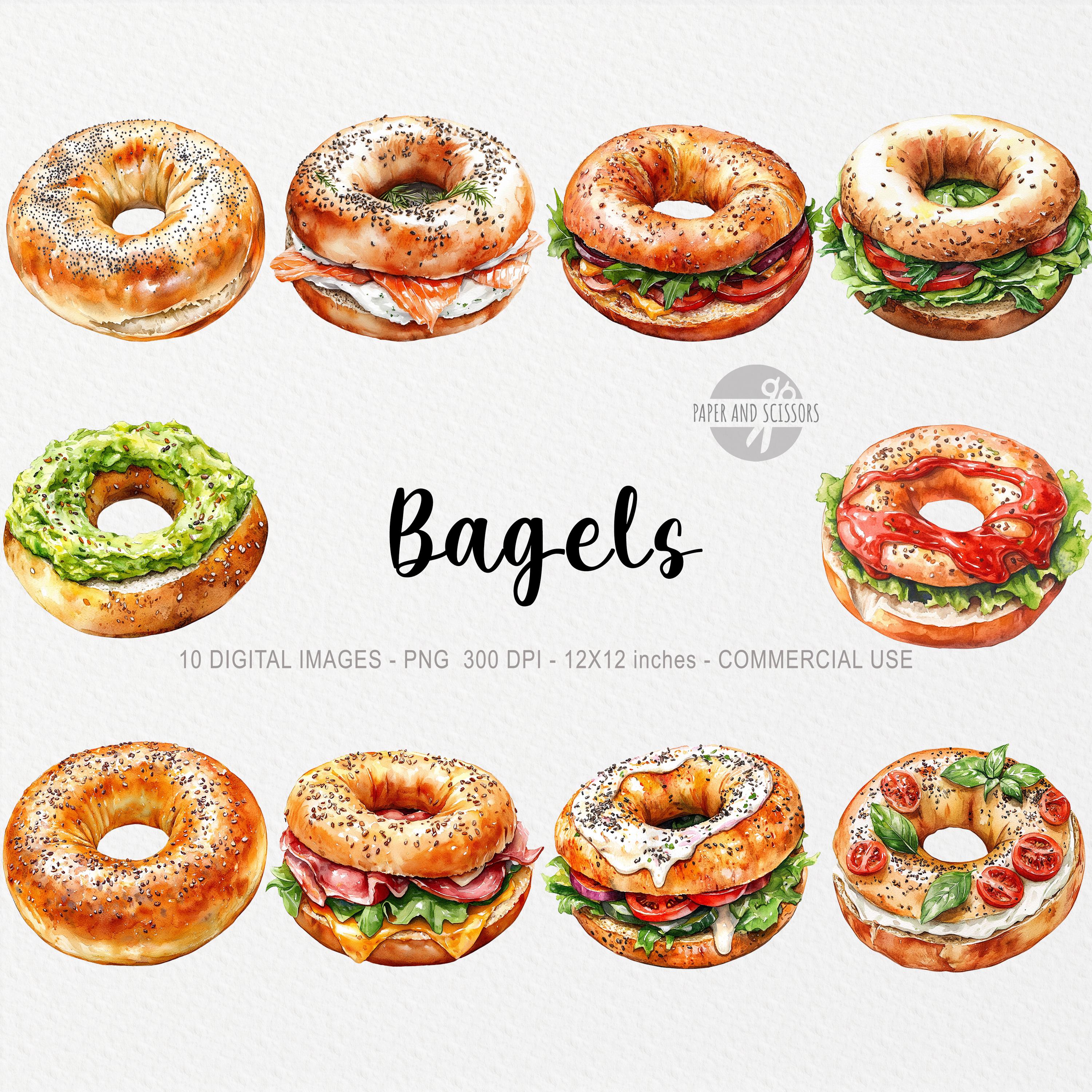 10 Bagel Cliparts, Bagel PNG, Food Printable, Menu Card, Recipe Book ...
