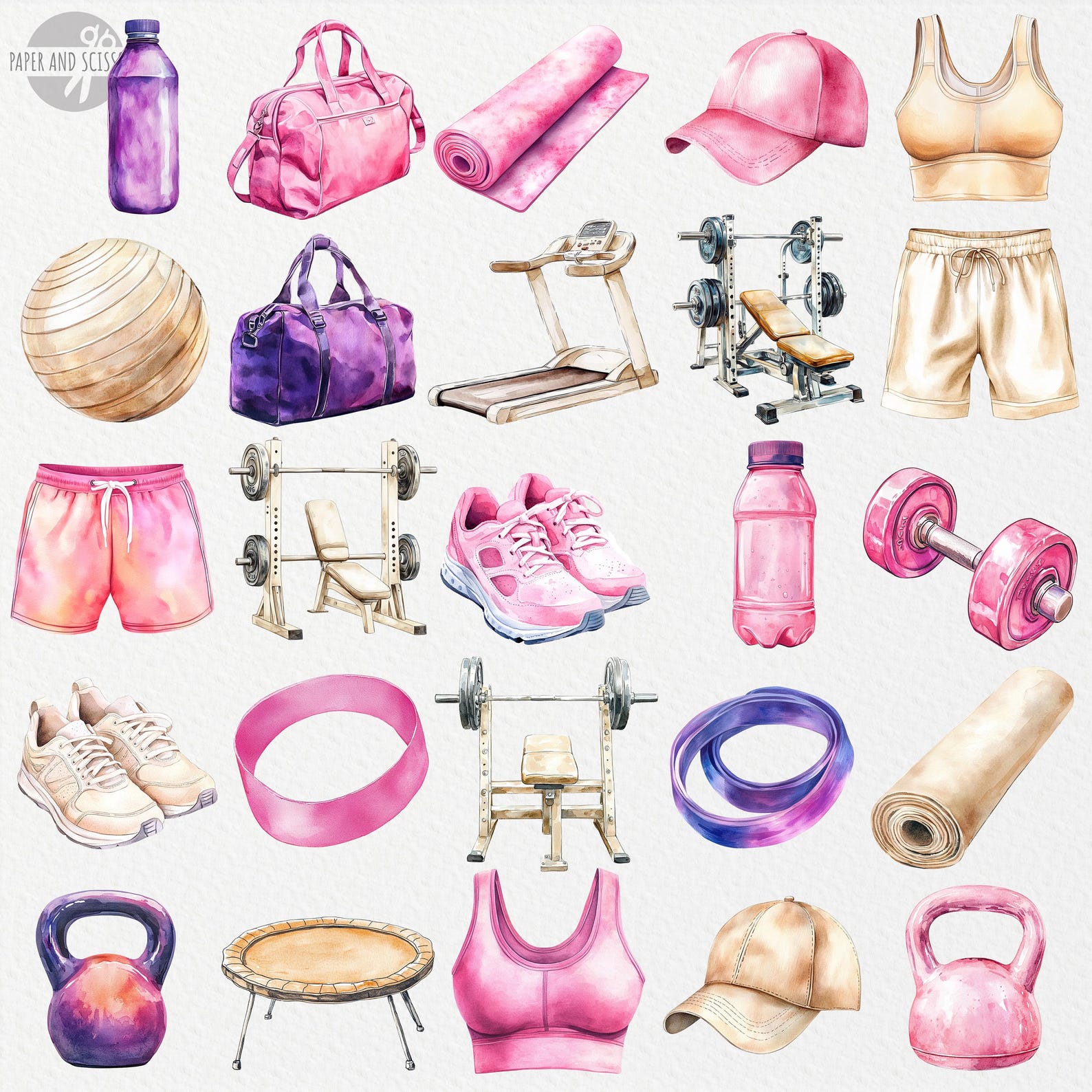 Gym Workout Clipart, Watercolor Fitness PNG, Workout Sport Clipart ...