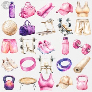 Gym Workout Clipart, Watercolor Fitness PNG, Workout Sport Clipart ...