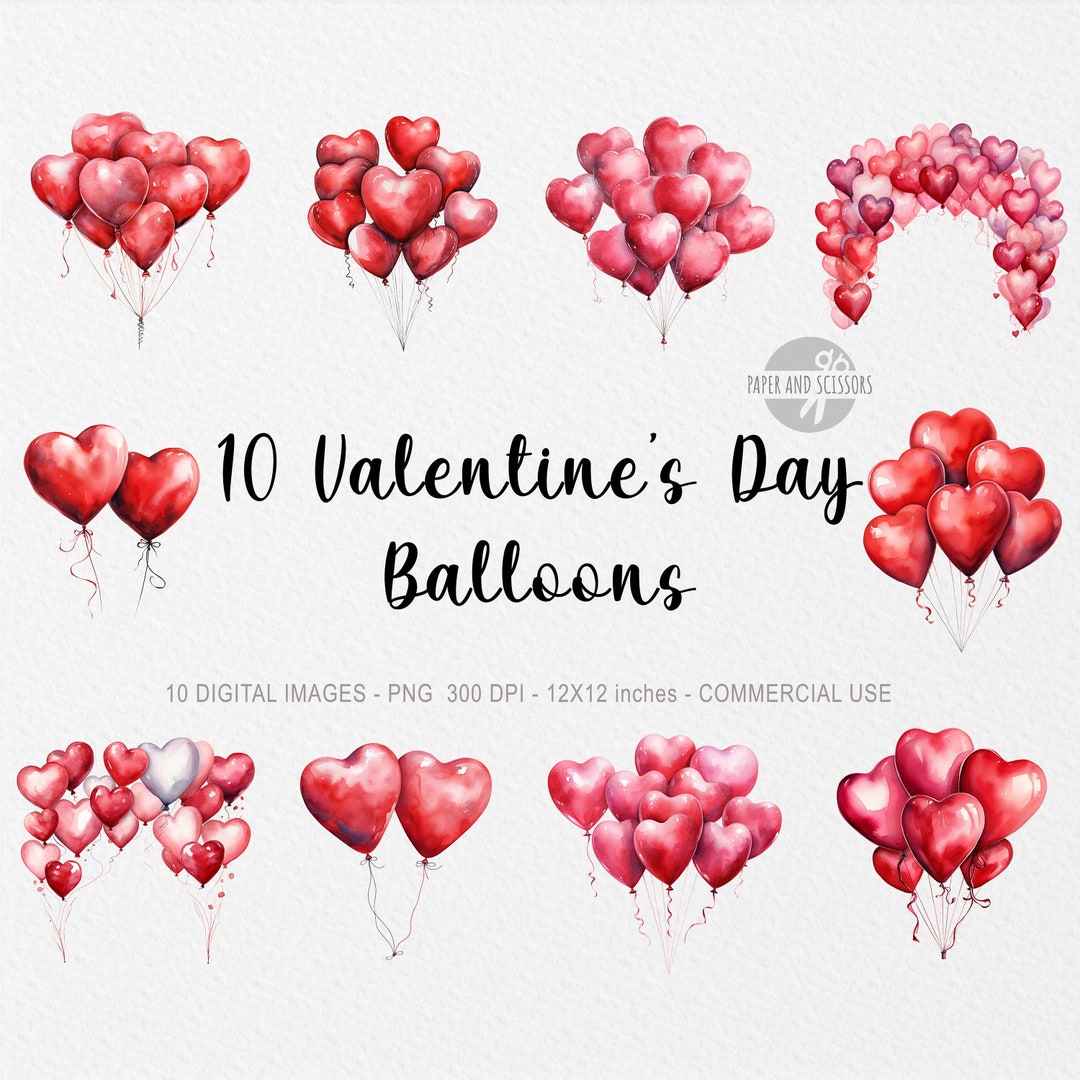 10 Valentine’s Day Balloons Clipart, Balloon PNG, Heart Balloon ...