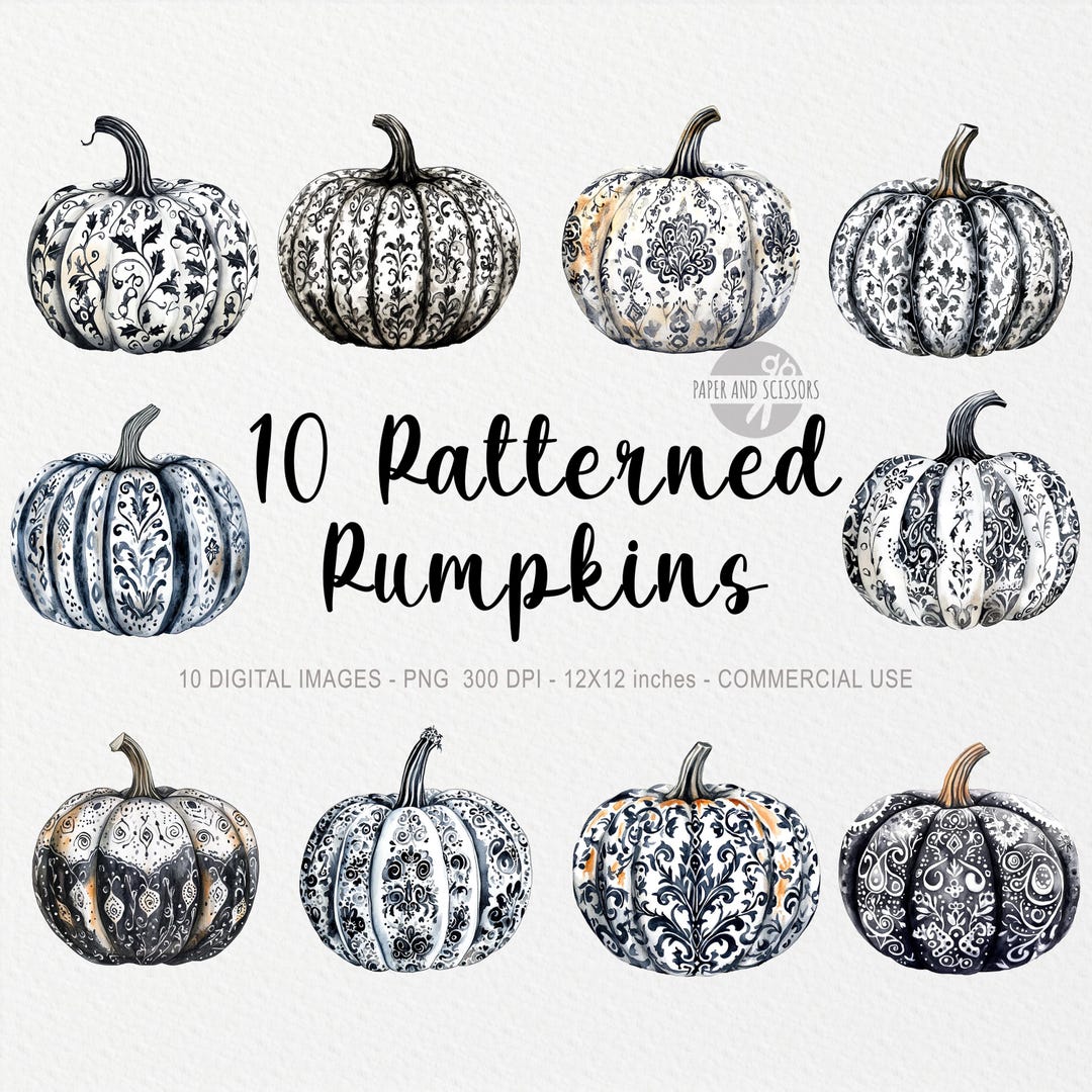 10 Patterned Pumpkin Cliparts, Halloween PNG, Fall Design Png ...
