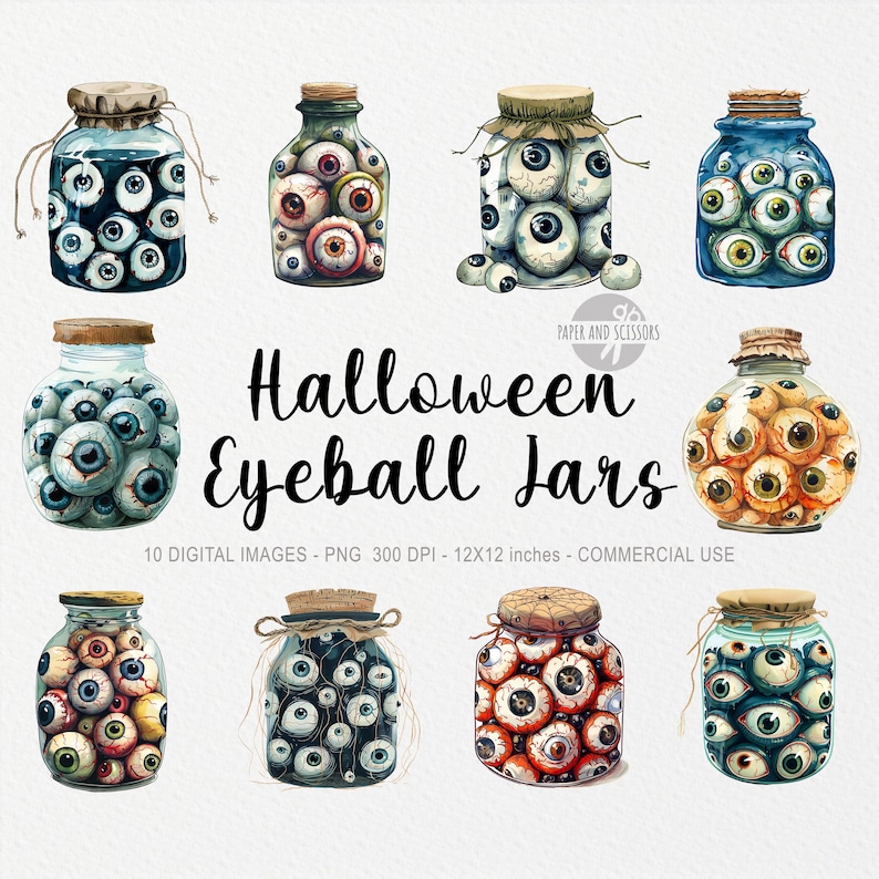 10 Halloween Eyeball Jar Clipart, Eye PNG, Spooky Decor, Eyeball ...