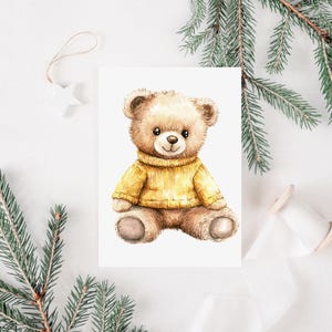 10 Teddy Bears in Sweaters Watercolor Clipart, Cute Winter Teddy Bear ...