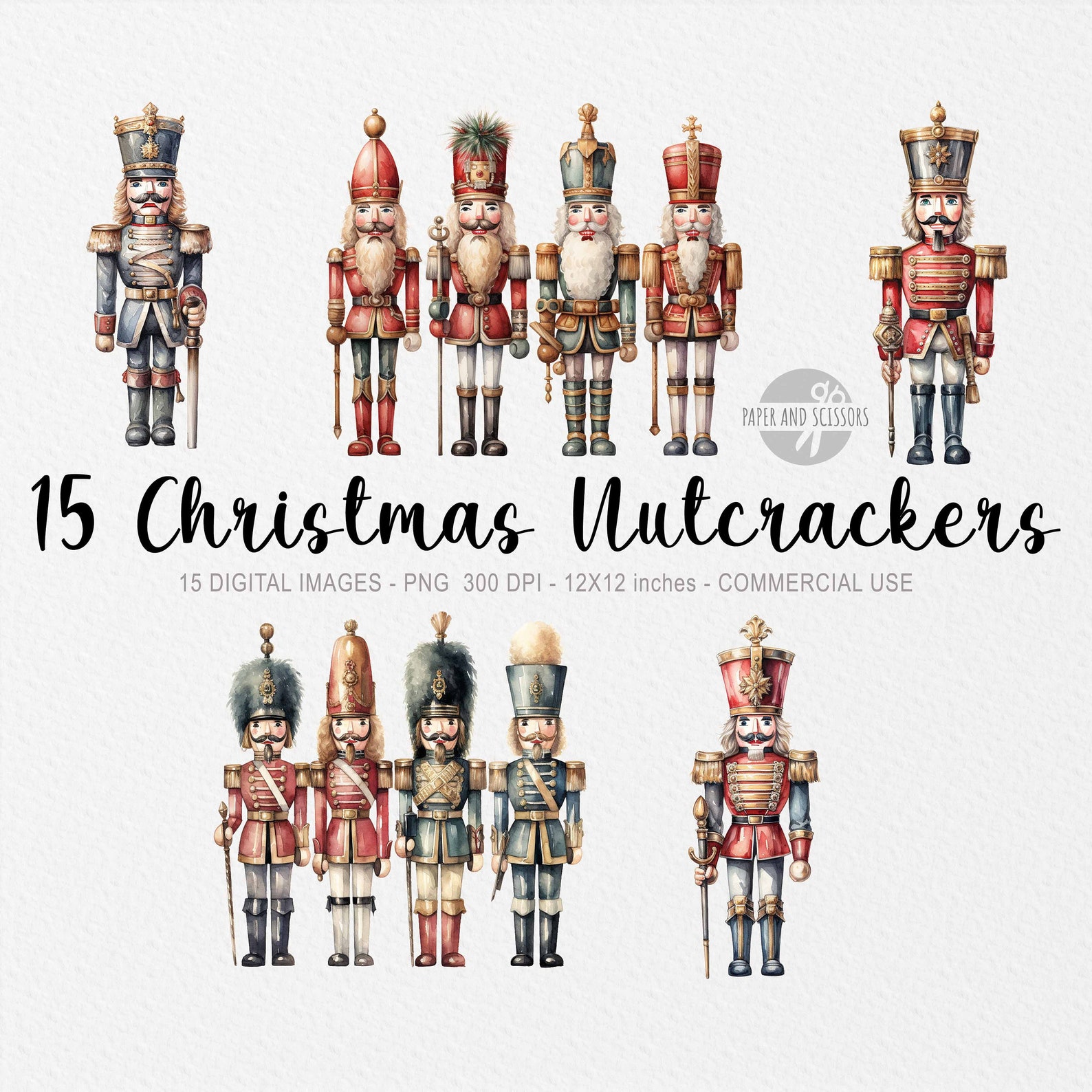 15 Christmas Nutcrackers Clipart, Watercolor Christmas Nutcrackers PNG ...