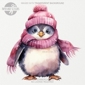 10 Winter Penguins Clipart, Cute Penguin PNG, Watercolor Penguin ...