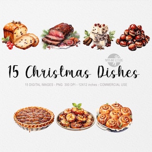 15 Christmas Dishes Clipart, Christmas Food PNG, Watercolor Christmas ...
