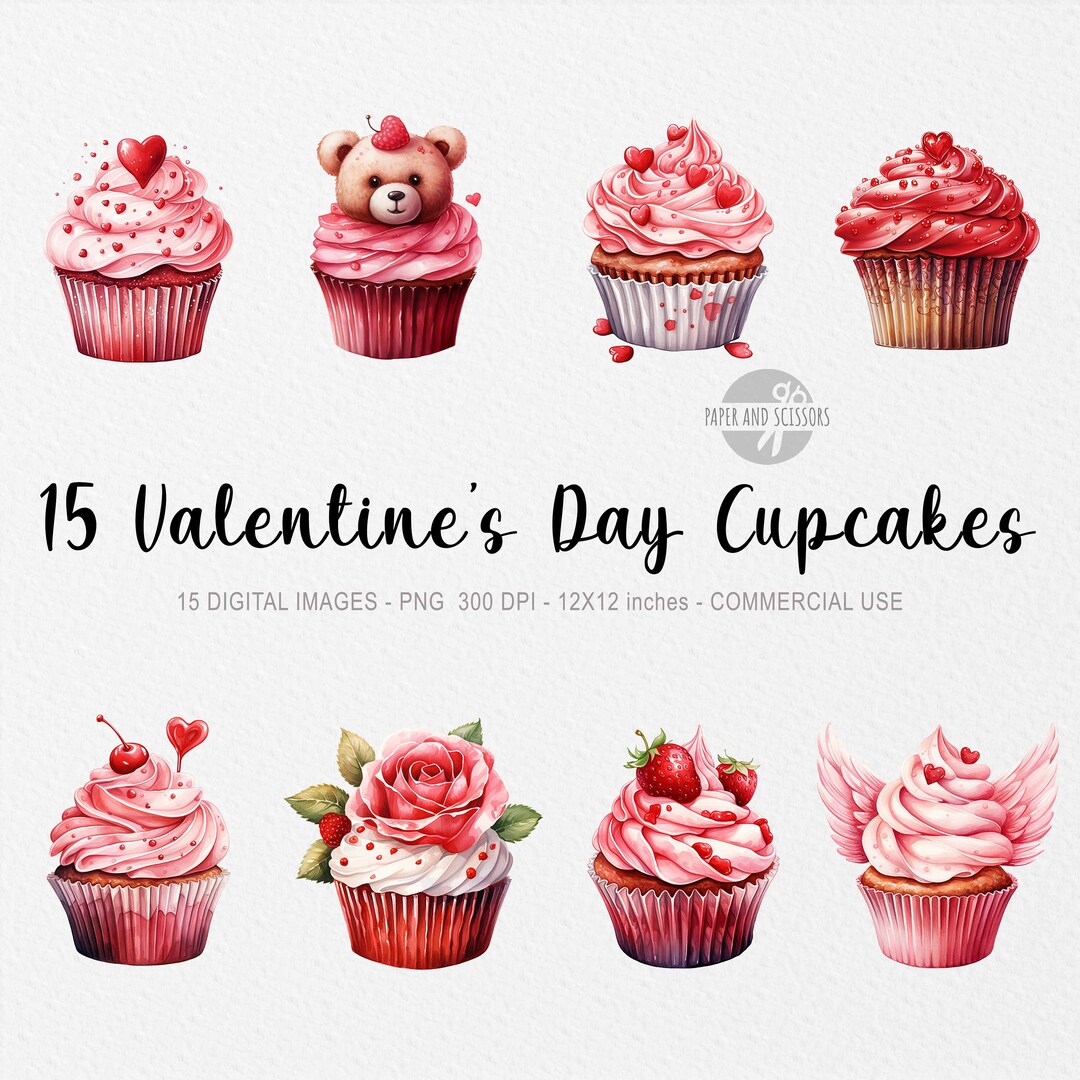 15 Valentines Day Cupcake Clipart, Cupcake PNG, Cake Illustration ...
