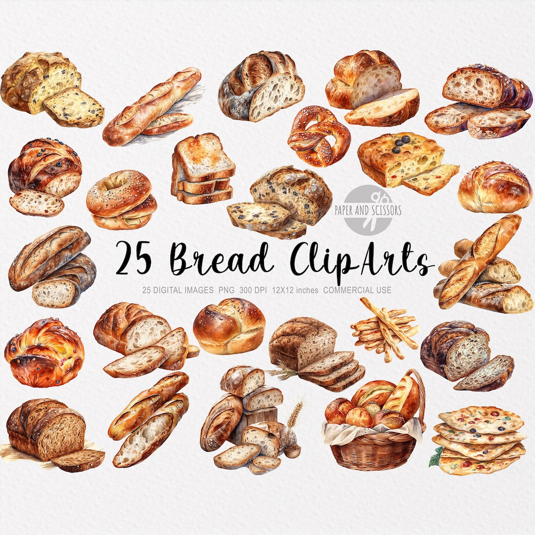25 Bread Clipart, Bread PNG, Bread Illustration, Bread Cutouts, Watercolor Bread, Bakery PNG ...