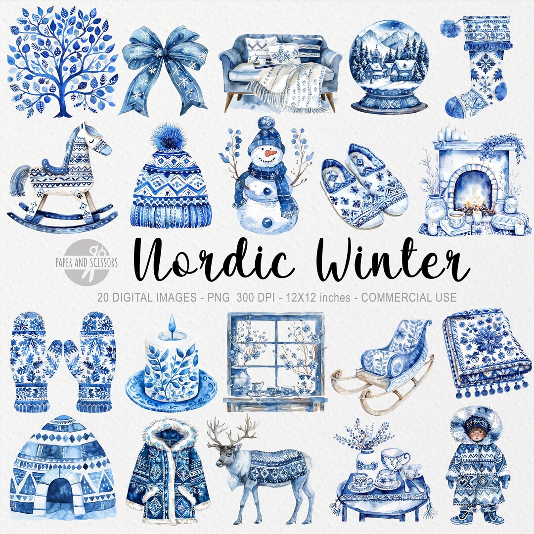 20 Nordic Winter Cliparts, Cozy Xmas PNG, Bluey, Hygge, Scandinavian ...