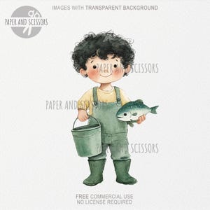 45 Cute Fishing Clipart, Watercolor Fisherman Storybook, Camping ...
