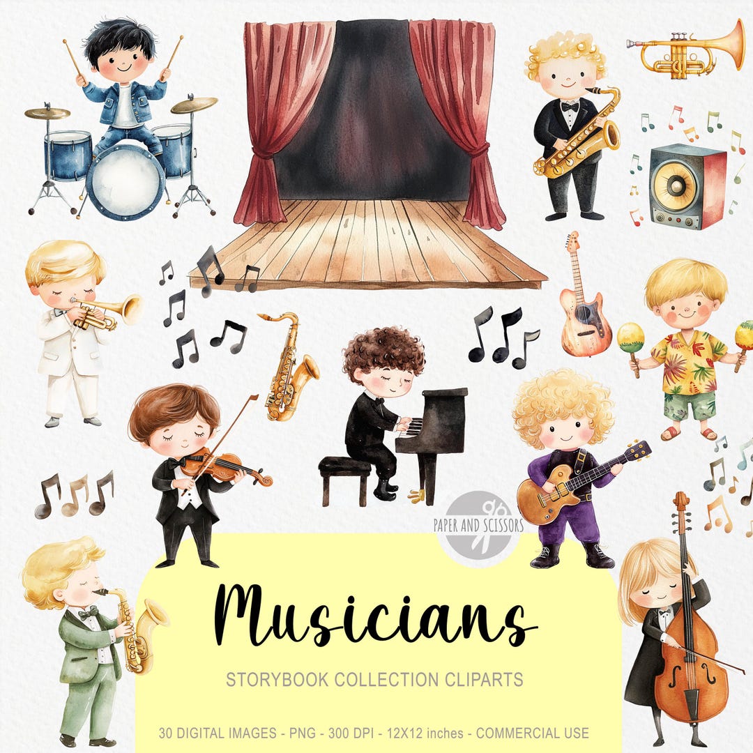 30 Cute Musician Clipart, Watercolor Storybook, Musical Nursery, Music ...