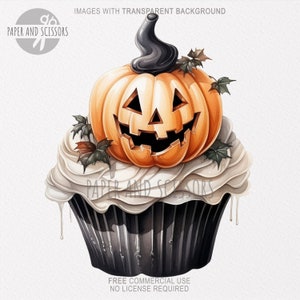 15 Halloween Cupcakes Clipart, Watercolor Halloween Cupcakes PNG ...