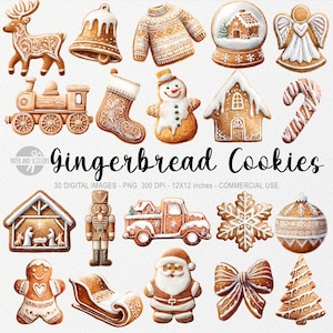 30 Gingerbread Cookies PNG, Xmas Clipart, Watercolor Baking, Christmas ...