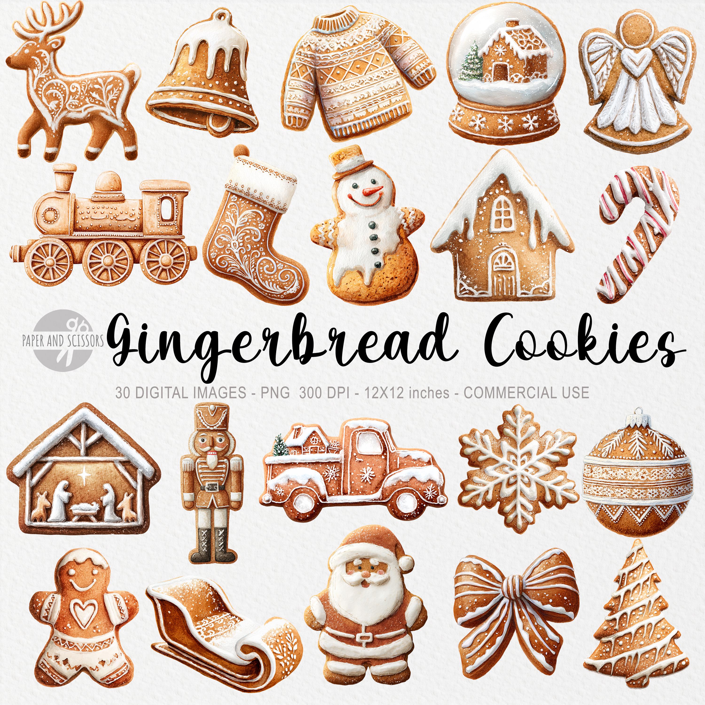 30 Gingerbread Cookies PNG, Xmas Clipart, Watercolor Baking, Christmas ...