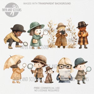 40 Cute Detective Clipart, Watercolor Storybook, Boy Nursery, Little ...