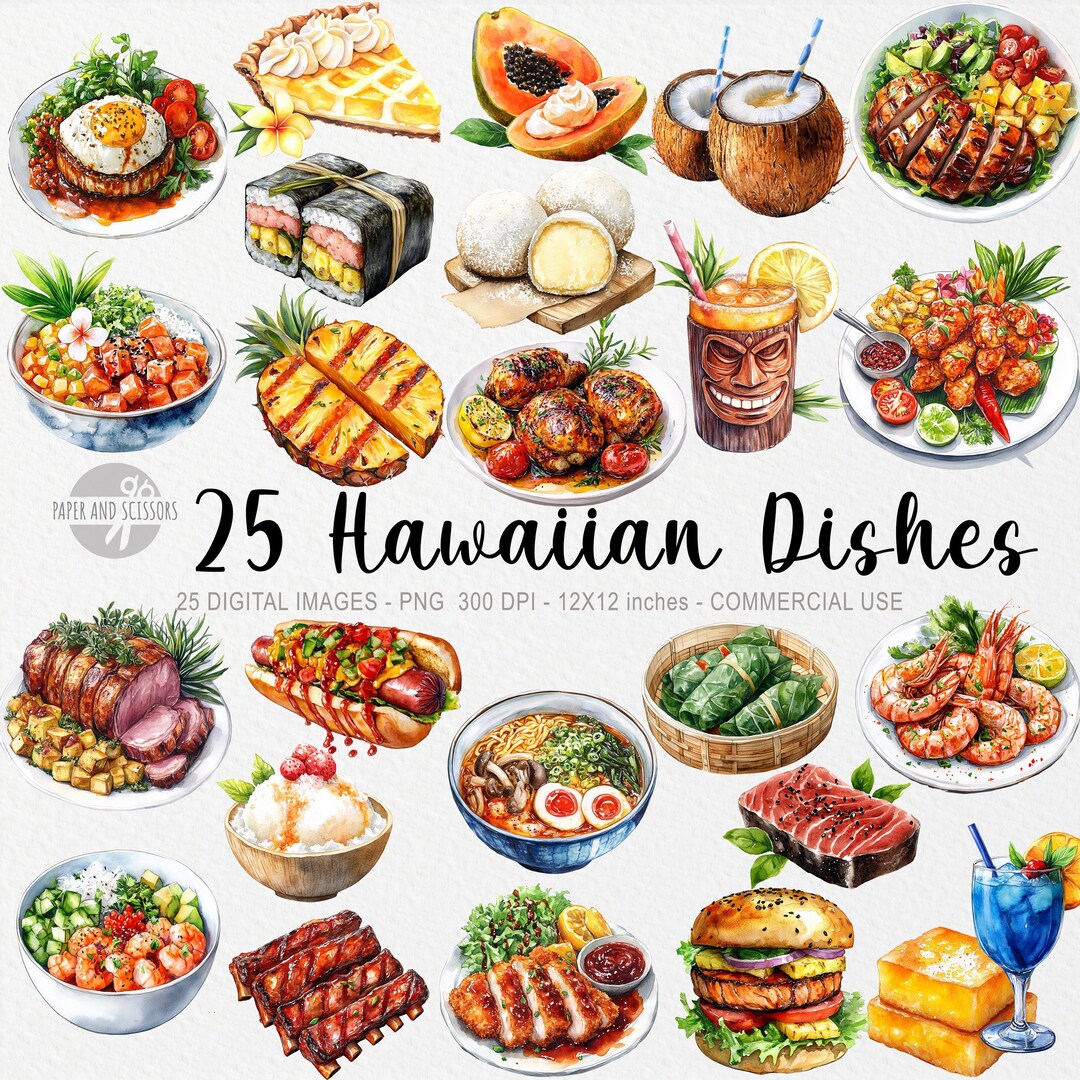25 Hawaii Dishes Cliparts, Exotic Food PNG, Tropical Recipe, Aloha Luau ...