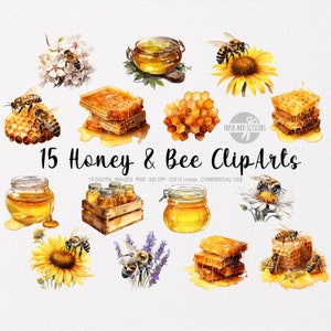 15 Honey and Bee Clipart, Honey PNG, Honey Illustration, Watercolor ...