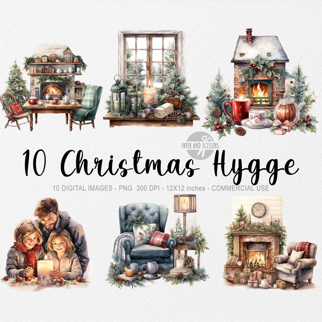 10 Christmas Hygge Cliparts, Watercolor Christmas Hygge PNG, Christmas ...