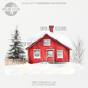 10 Red Winter House Clipart, Christmas Cabin Village PNG, Christmas ...