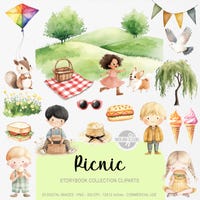 Watercolor Picnic Clipart | Summer Picnic Illustration (JPG) - Etsy